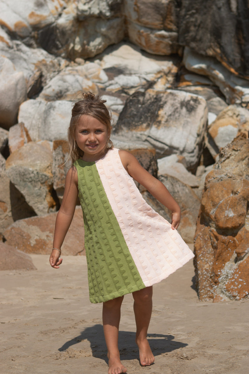 Terry Towelling Flow Dress | Leaf/Peachy – Rosalyn + Rae